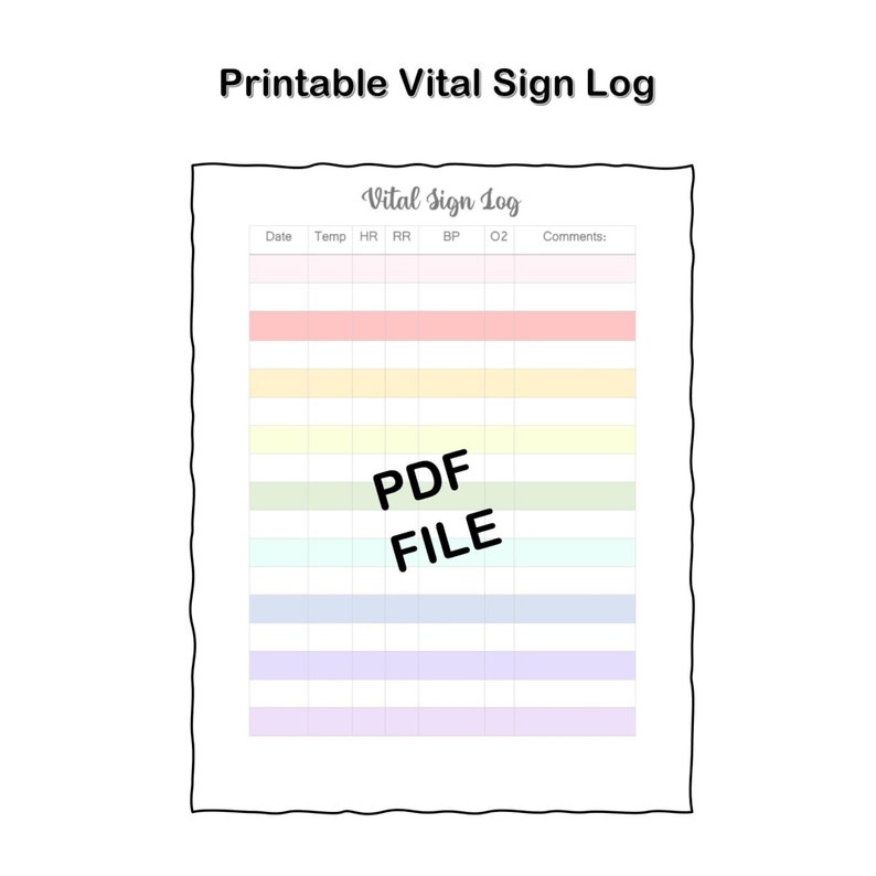 Printable Vital Sign Log PDF, Blood Pressure Log, Vital Signs Sheet ...