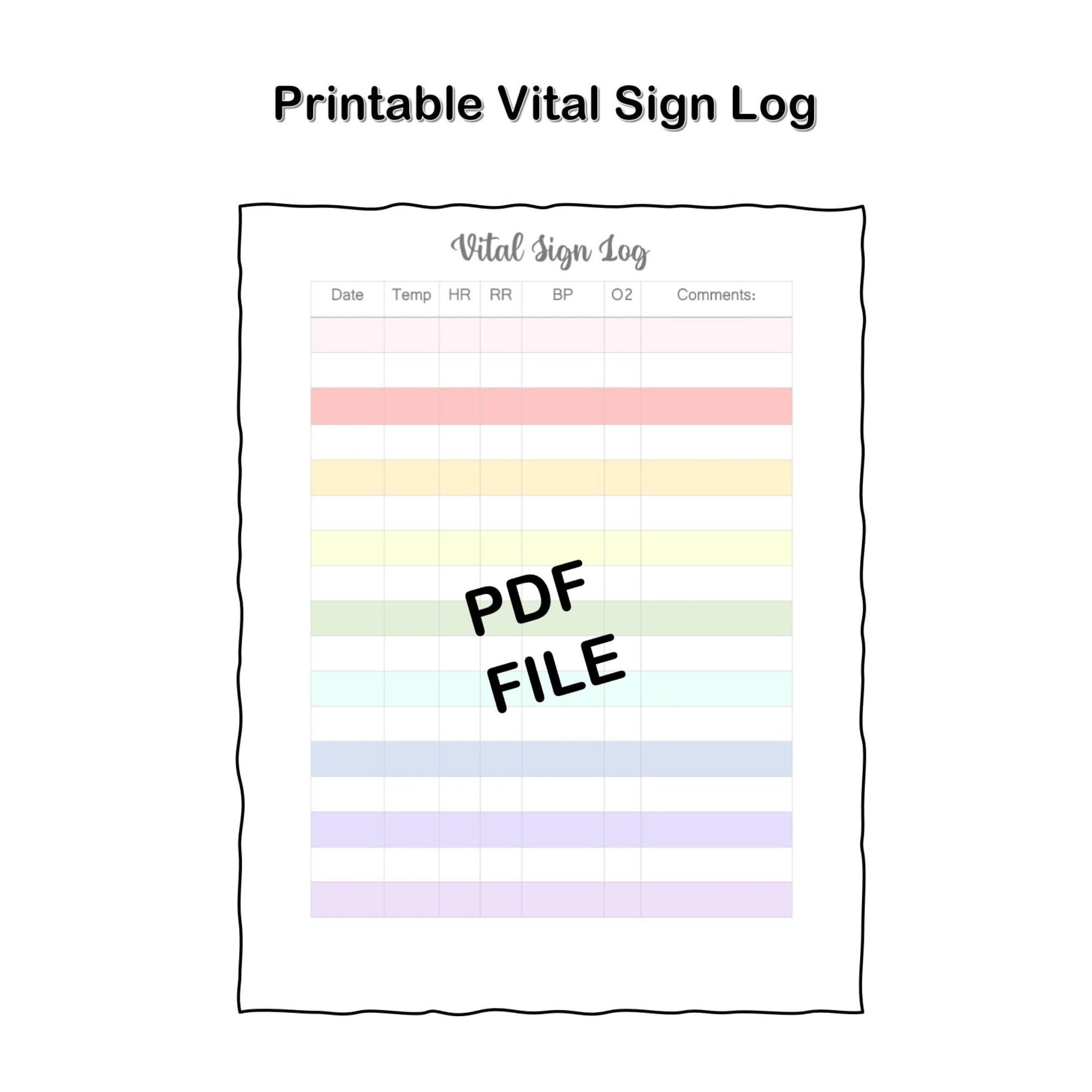 Printable Vital Sign Log PDF, Blood Pressure Log, Vital Signs Sheet ...