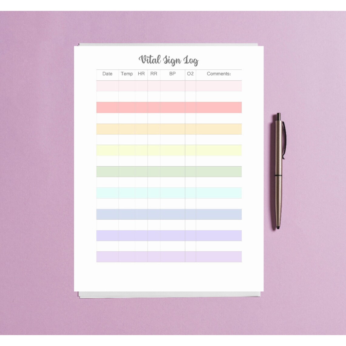 Printable Vital Sign Log PDF, Blood Pressure Log, Vital Signs Sheet ...