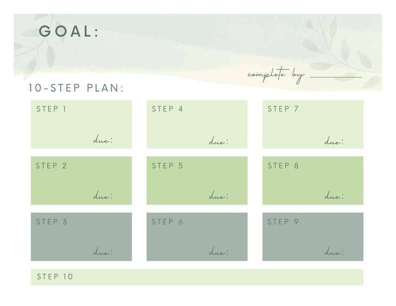 Goal Setting Work Sheet / 10 Step Dream Planner / Productivity - Etsy