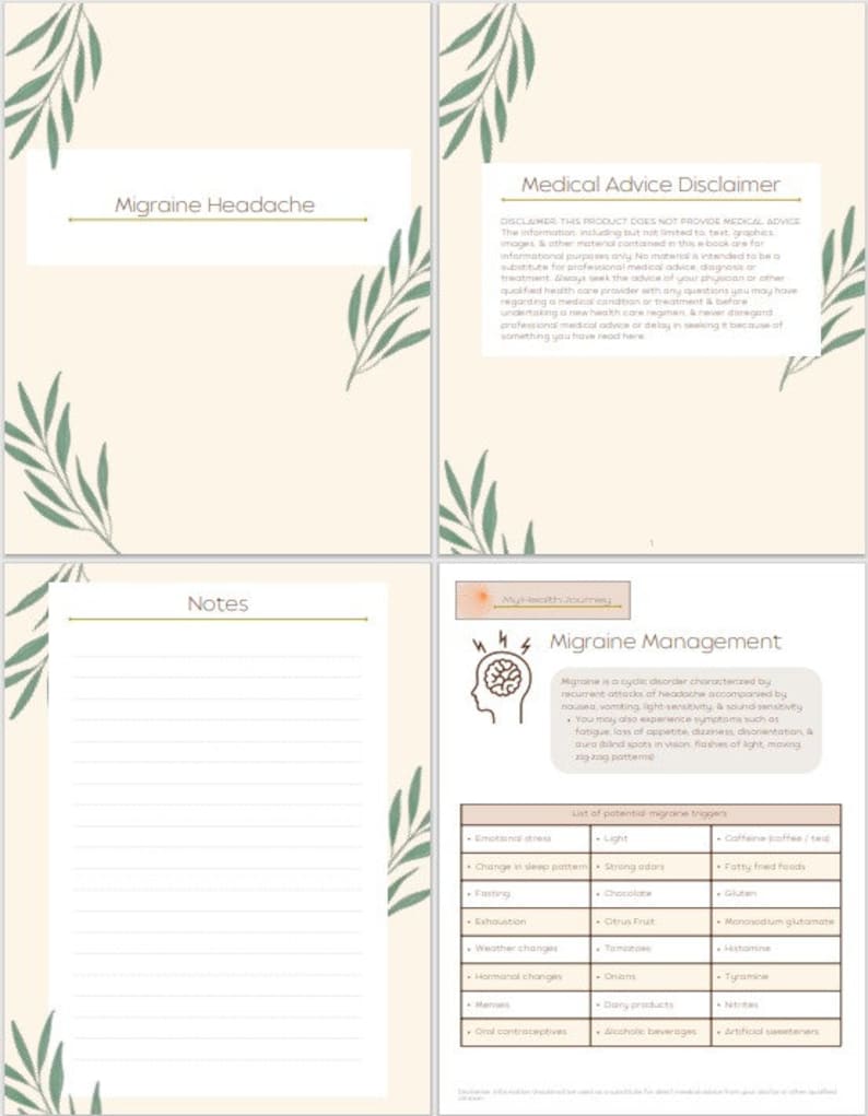 Migraine Headache Workbook & Trackers - Etsy