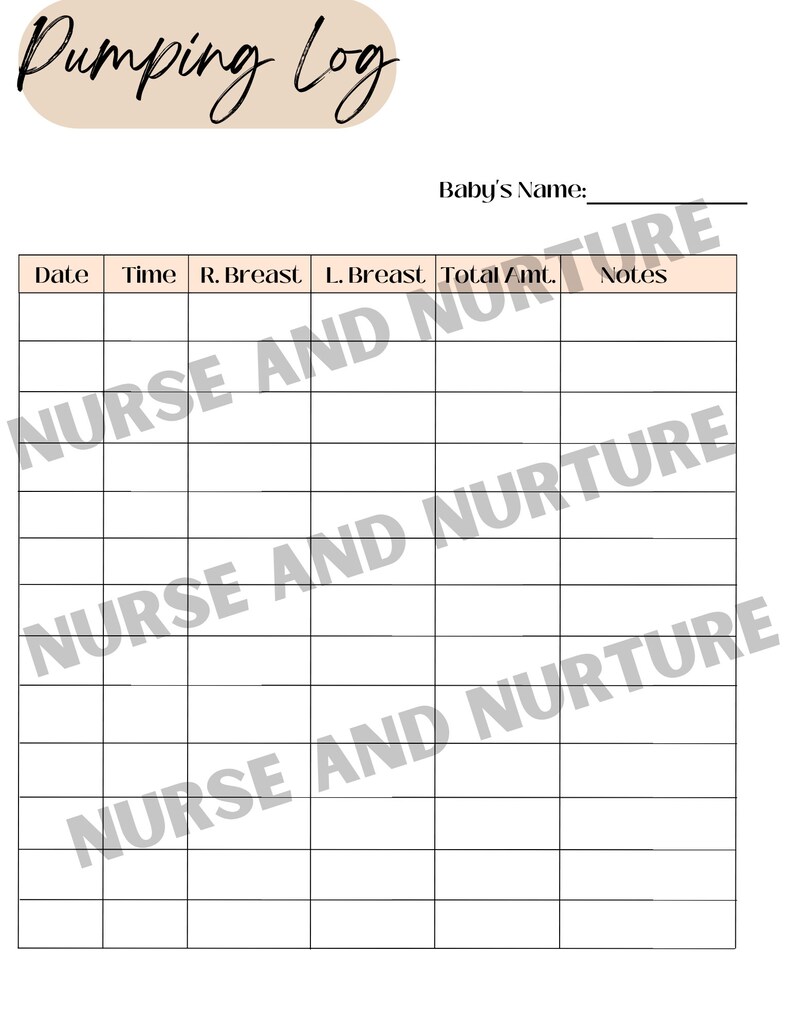 Printable Pumping Log || Breast Pump Collection Log || Milk Log - Etsy