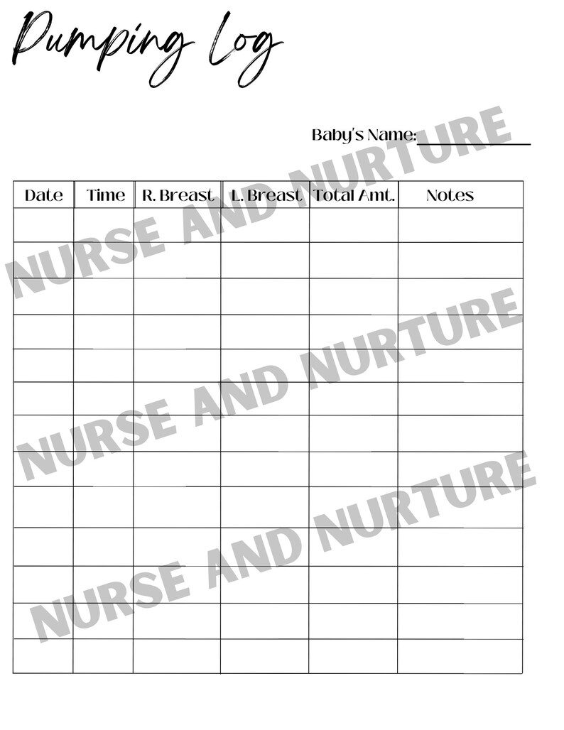 Printable Pumping Log || Breast Pump Collection Log || Milk Log - Etsy