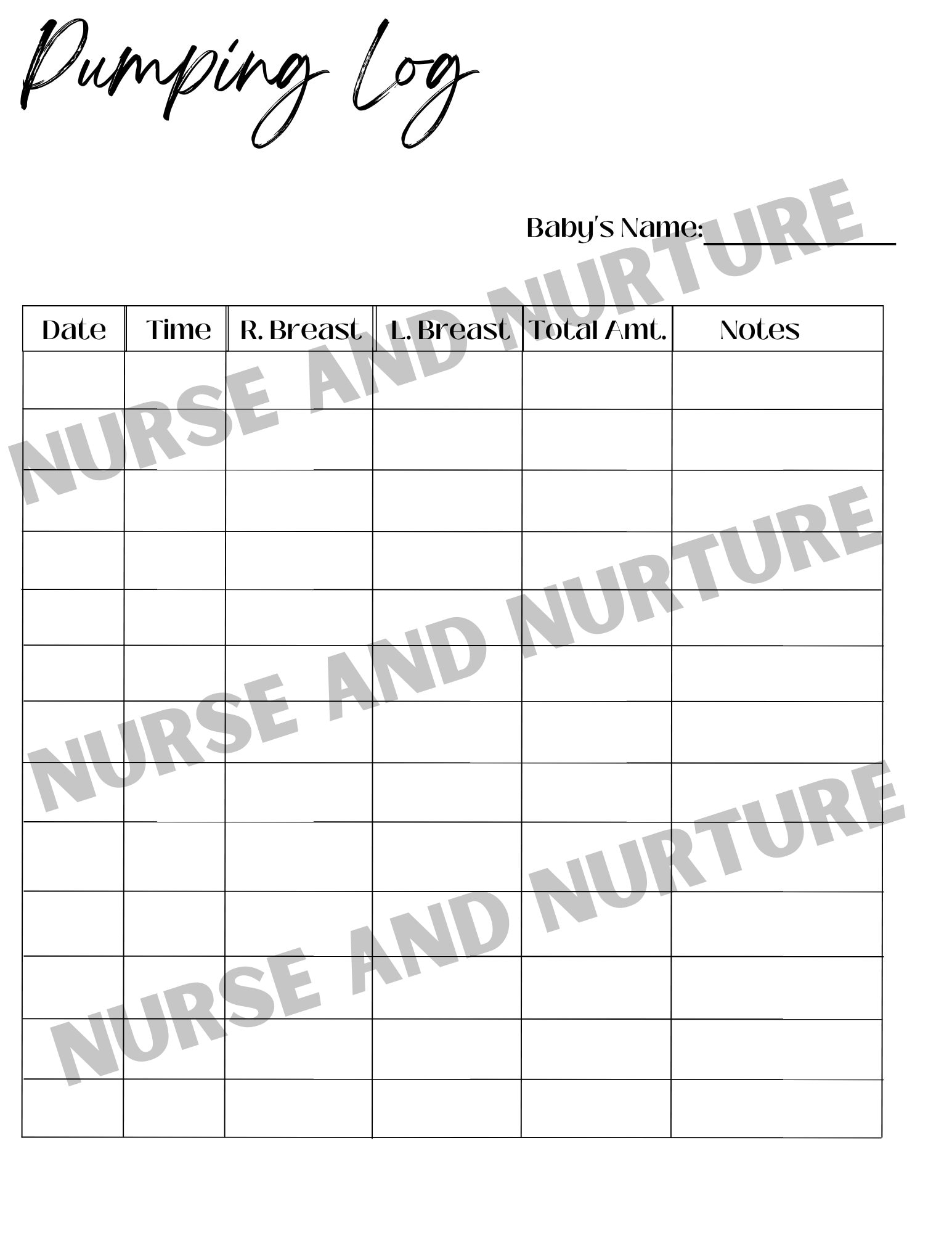 Printable Pumping Log || Breast Pump Collection Log || Milk Log - Etsy
