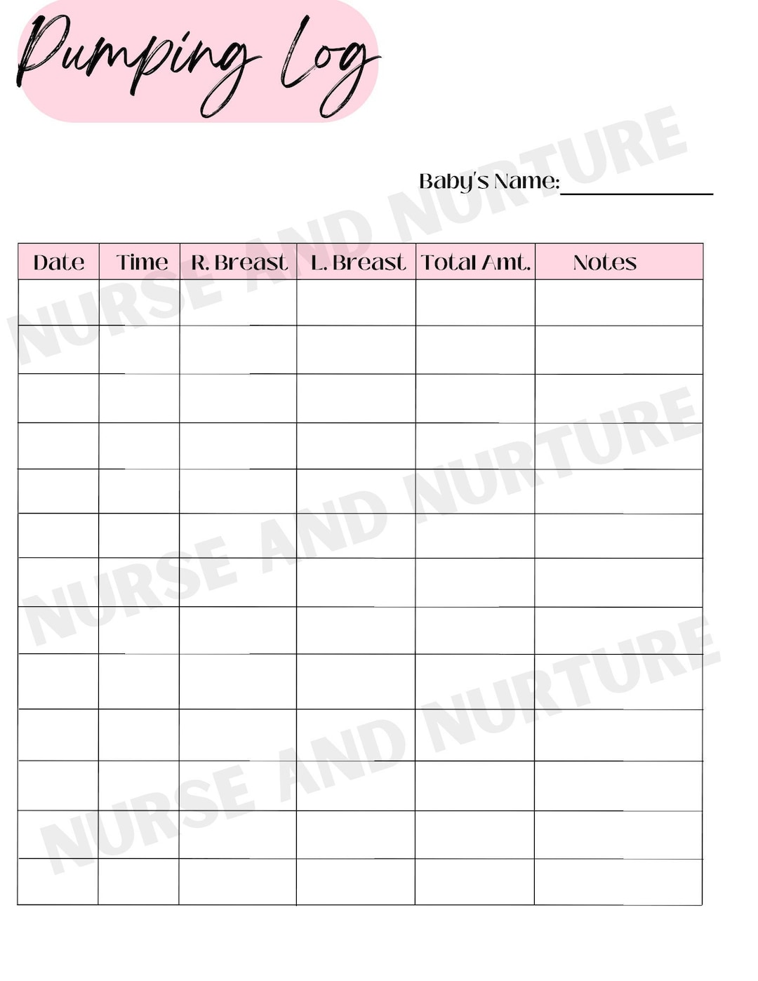 Printable Pumping Log || Breast Pump Collection Log || Milk Log - Etsy