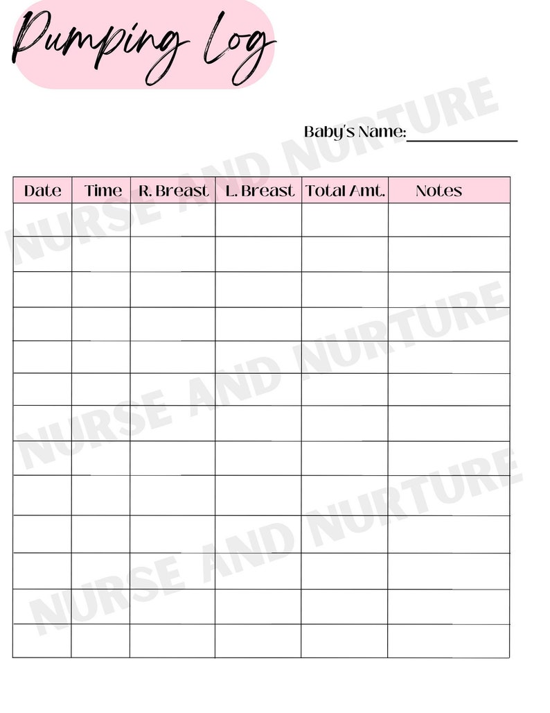 Printable Pumping Log || Breast Pump Collection Log || Milk Log - Etsy