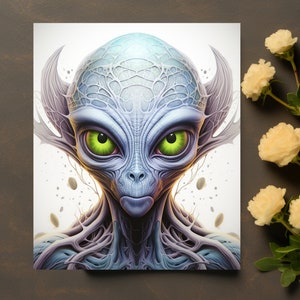 20 Alien Coloring Pages for Adults & Kids, Fantasy Alien Grayscale ...