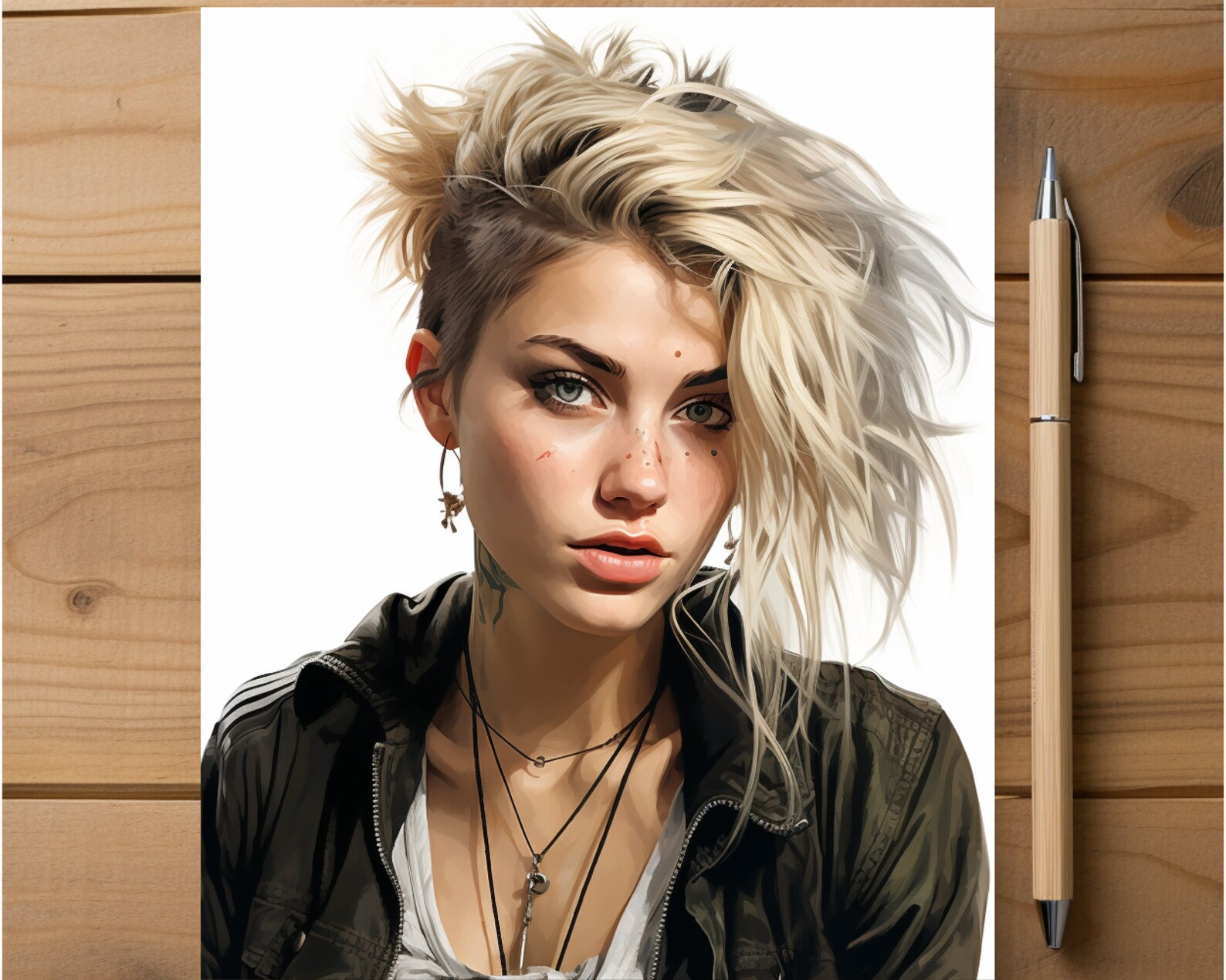 Punk Coloring Pages for Adults and Kids Woman Grayscale Coloring Book ...