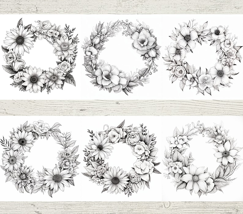 Spring Coloring Pages for Adult & Kids Floral Wreaths Flowers - Etsy