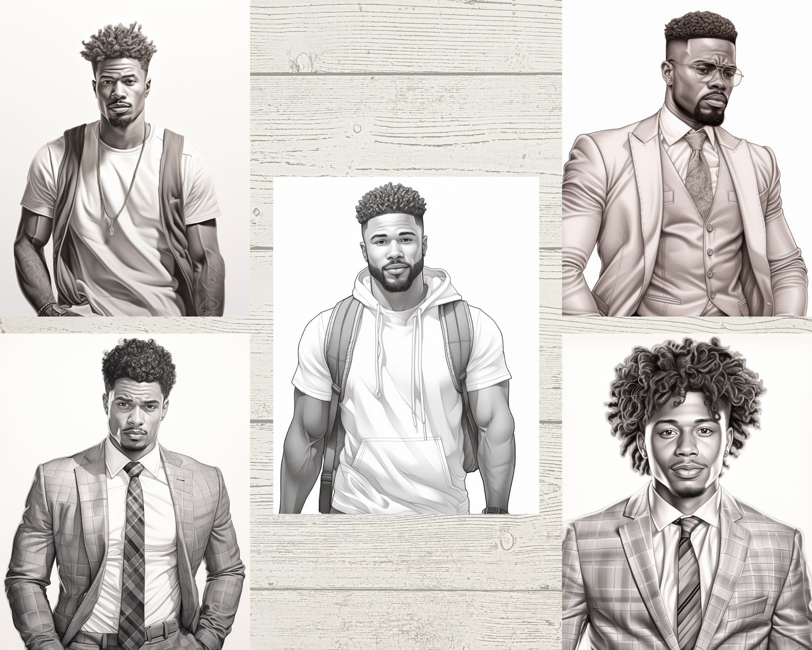 Handsome Black Men Coloring Pages for Adult Coloring Book Printable PDF ...