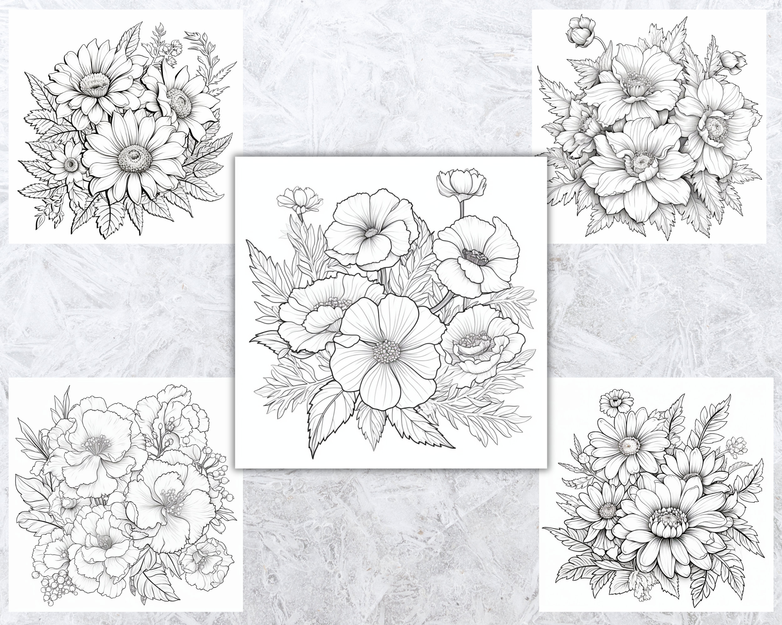Flower Coloring Book Pages Floral Coloring Pages Printable - Etsy