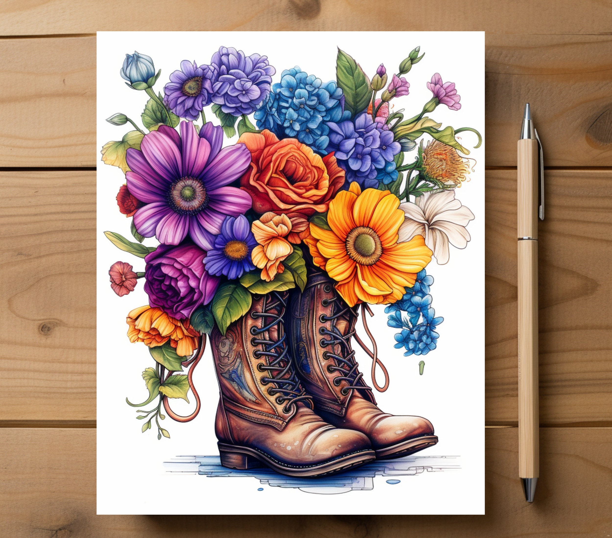 20 Blooming Boots Coloring Pages for Adults & Kids, Floral Booties ...