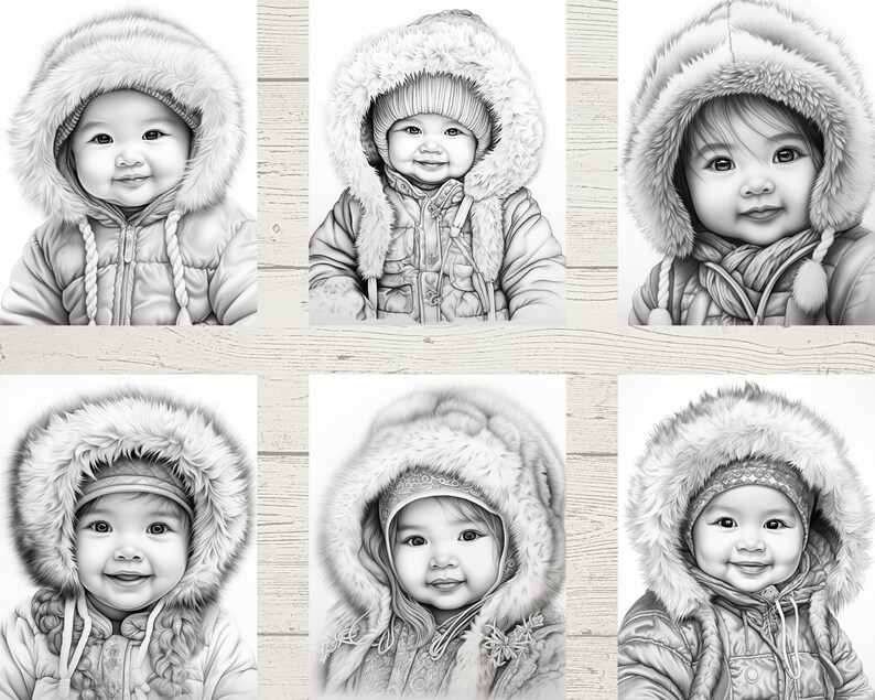 Baby Eskimo Coloring Pages for Adults Inuit Girl Grayscale Coloring ...