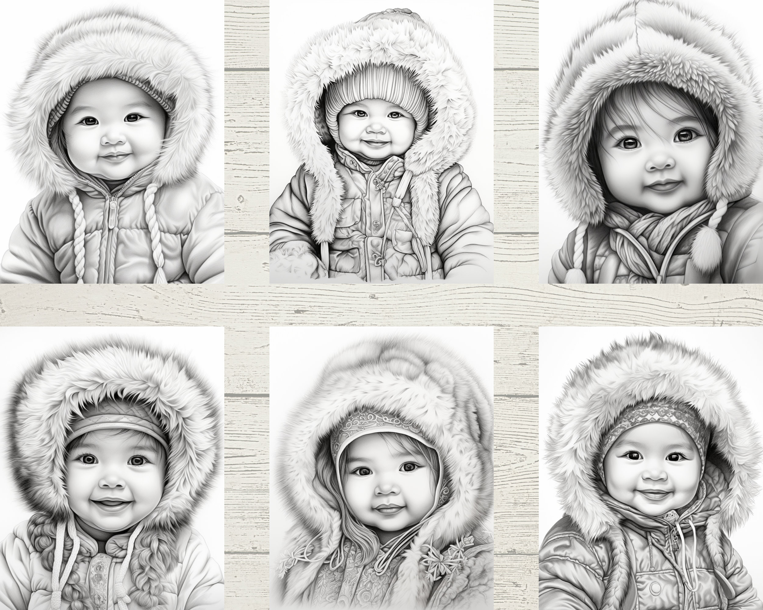 Baby Eskimo Coloring Pages for Adults Inuit Girl Grayscale Coloring ...