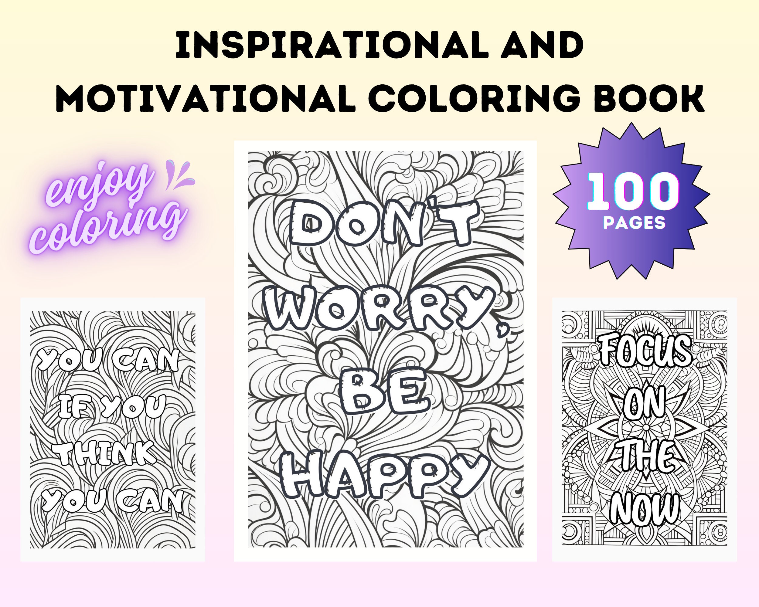 100 Motivational Quotes Coloring Pages for Adults Relaxation - Etsy