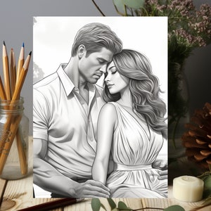 Lovers Couple Coloring Pages for Adults Printable Love Art Romantic ...