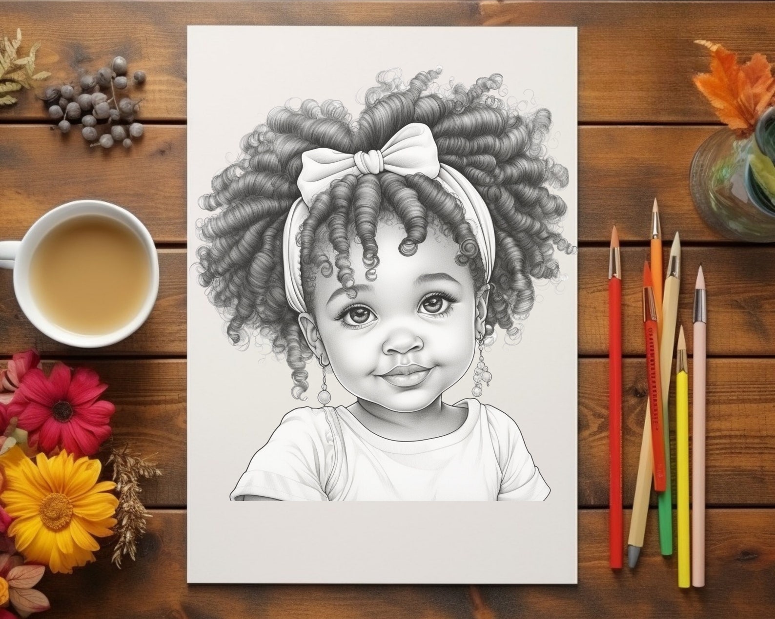 30 Cute African Baby Girls Coloring Pages for Adults Portrait Grayscale ...