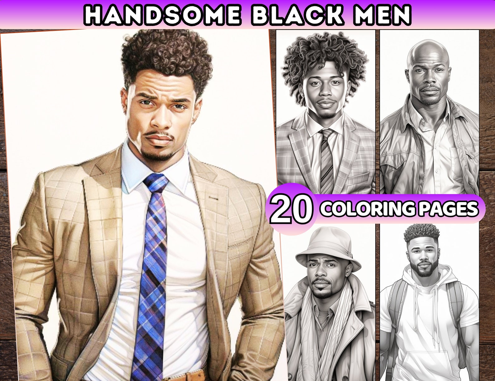 Handsome Black Men Coloring Pages for Adult Coloring Book Printable PDF ...