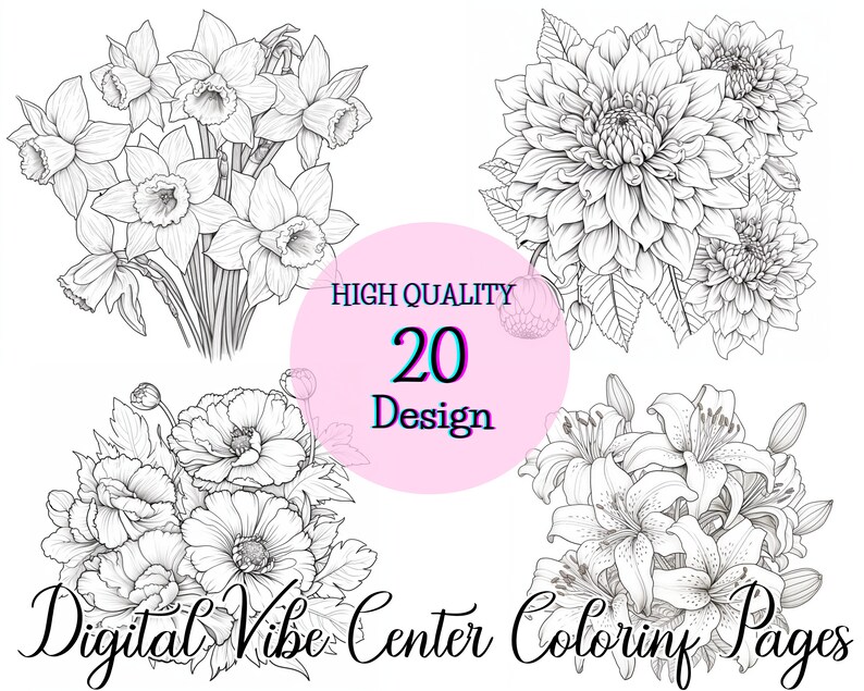 Flower Coloring Book Pages Floral Coloring Page Printable - Etsy