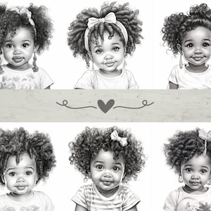 30 Cute African Baby Girls Coloring Pages for Adults Portrait Grayscale ...