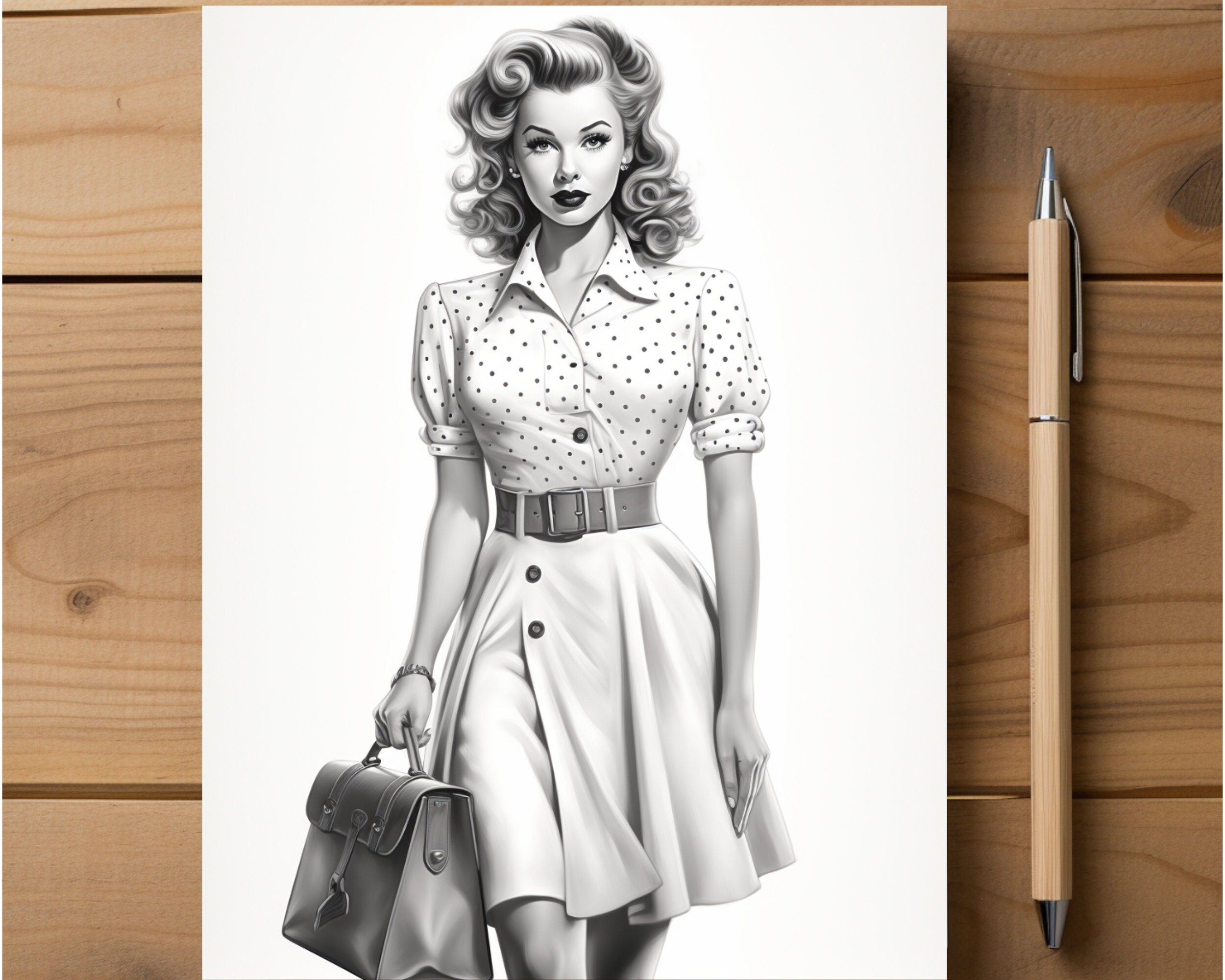 1940s Women Beauties Coloring Pages for Adults Vintage Woman - Etsy