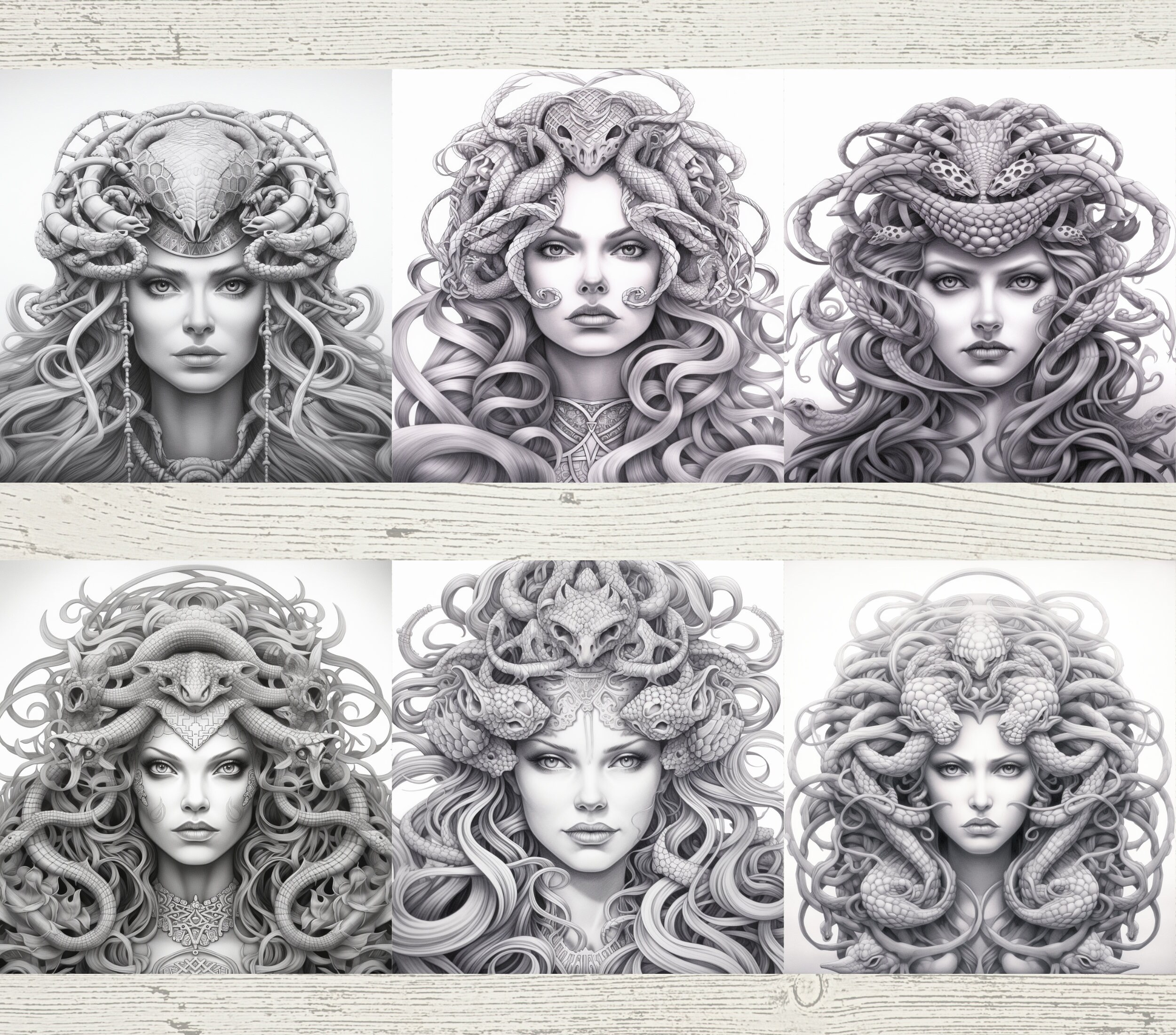 Medusa Coloring Pages for Adult and Kids Grayscale Coloring - Etsy