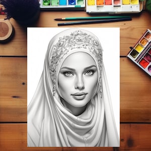 Muslim Women Coloring Book for Adults Coloring Pages Hijab Arabic Girl ...