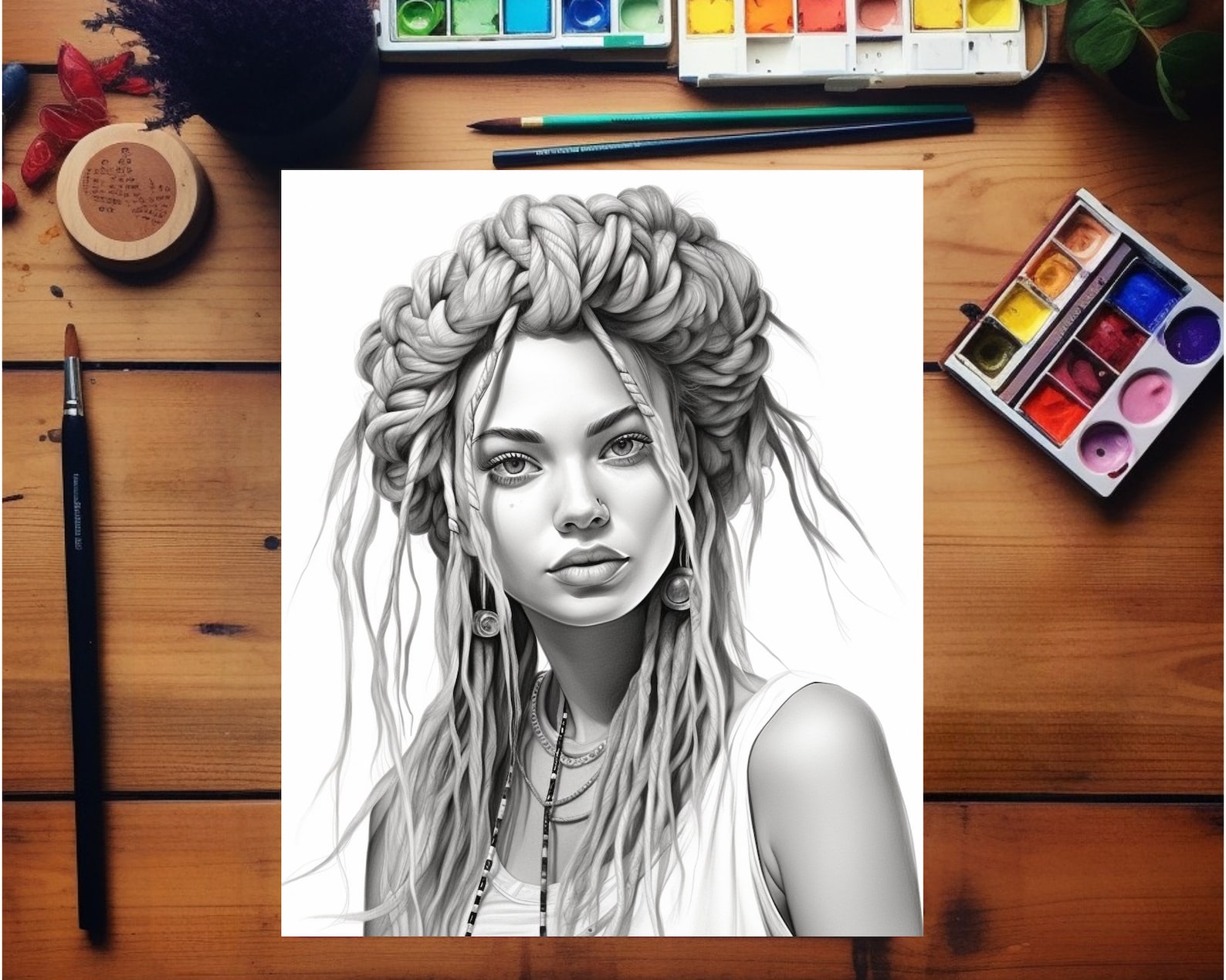 Coloring Page for Adults, Grayscale Coloring Page, Girl Portrait ...