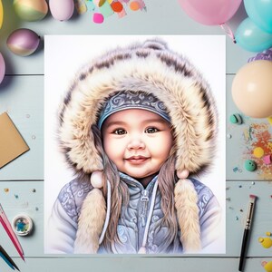 Baby Eskimo Coloring Pages for Adults Inuit Girl Grayscale Coloring ...