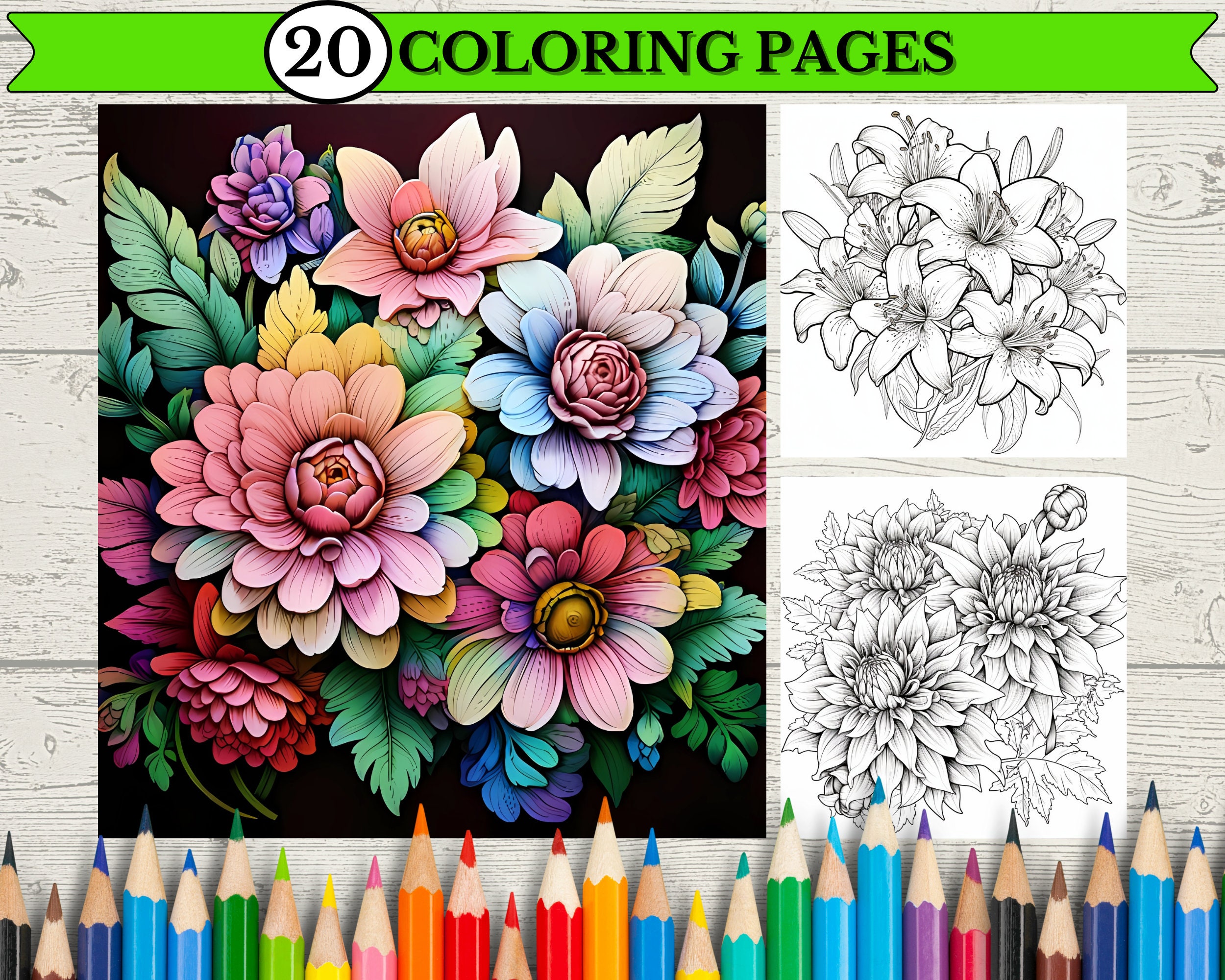 Flower Coloring Book Pages Floral Coloring Pages Printable - Etsy