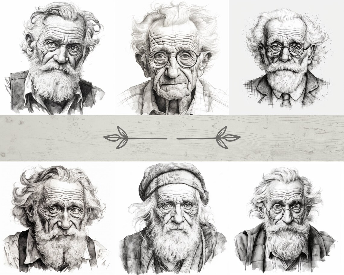 30 Old People Coloring Pages for Adults, Printable Adult Grayscale ...