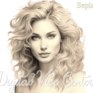 Coloring Page for Adults Realistic Beautiful Woman Portrait Grayscale ...
