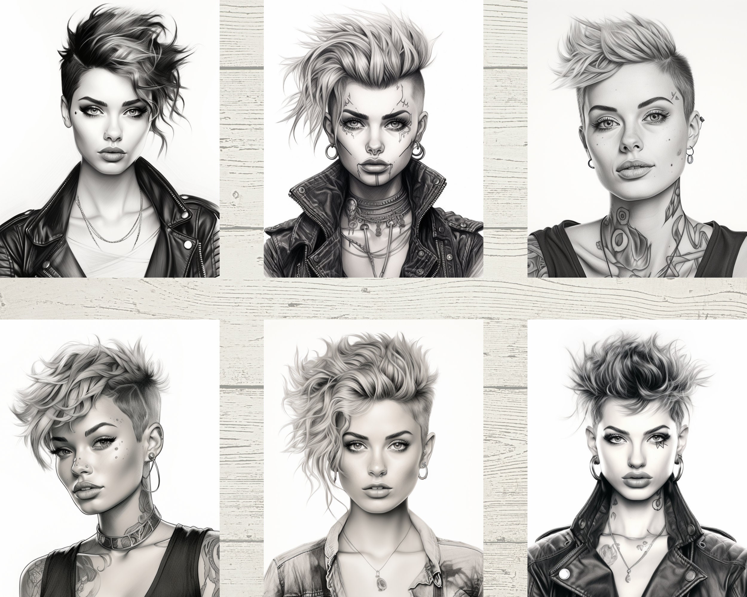 Punk Coloring Pages for Adults and Kids Woman Grayscale - Etsy