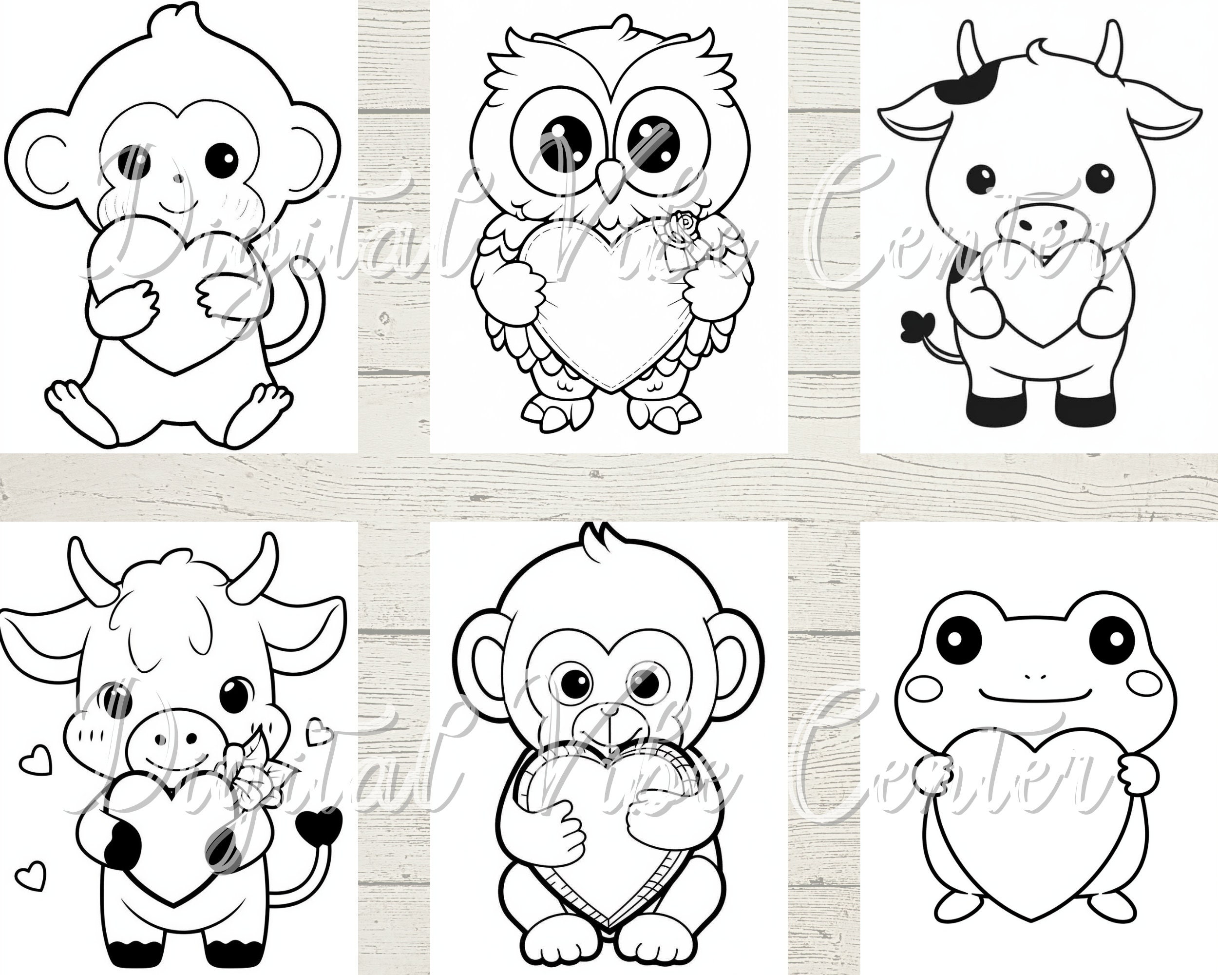 Coloring Pages for Kids Easy Coloring Book Cute Animals With Heart ...