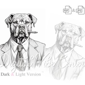 Boss Dog Coloring Page Printable Adult Coloring Book Stress Relief ...