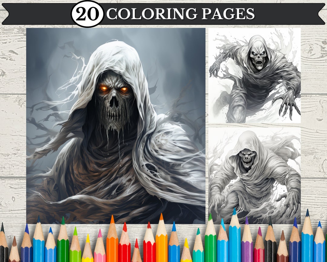 Scary Ghost Horror Vibes Coloring Pages Halloween Coloring Book Fantasy ...
