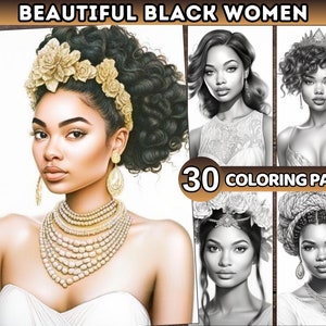 Beautiful Black Women Coloring Pages for Adults Grayscale Coloring ...