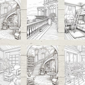 Interior Rooms Coloring Pages for Kids or Adults, Home Interior ...