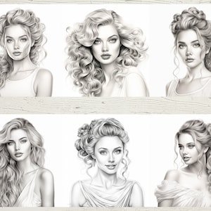 Coloring Page for Adults, Grayscale Coloring Page, Girl Portrait ...