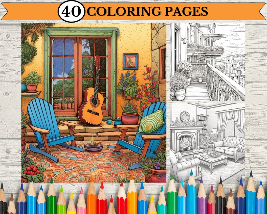 Interior Rooms Coloring Pages for Kids or Adults Home - Etsy