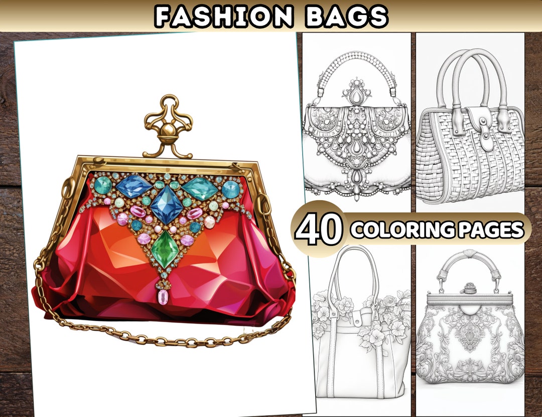 Fashion Bags Coloring Pages for Adults Vintage Handbags Coloring Book ...