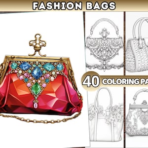 Fashion Bags Coloring Pages for Adults Vintage Handbags Coloring Book ...