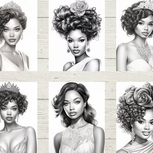 Beautiful Black Women Coloring Pages for Adults Grayscale Coloring ...