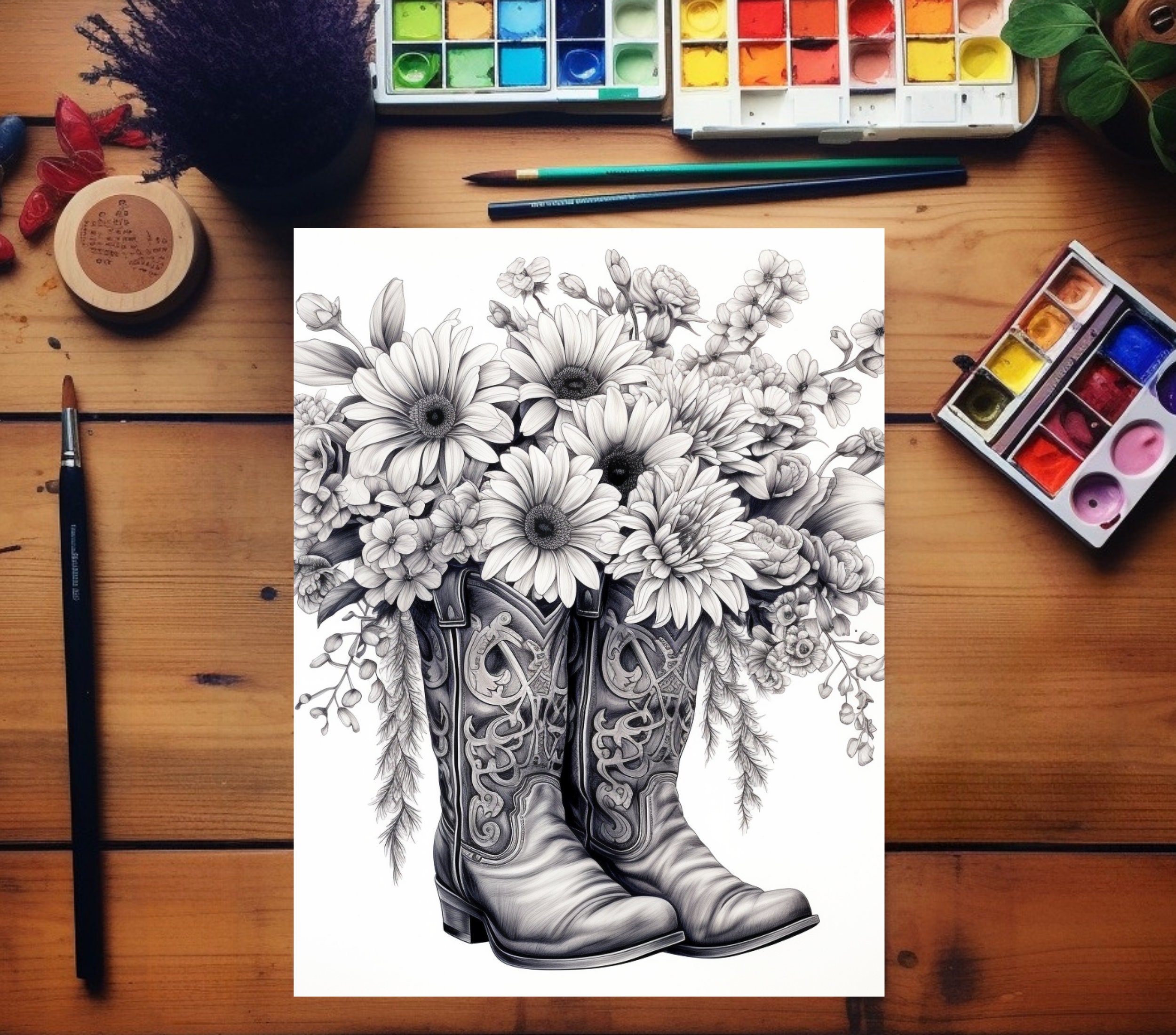 20 Blooming Boots Coloring Pages for Adults & Kids Floral - Etsy