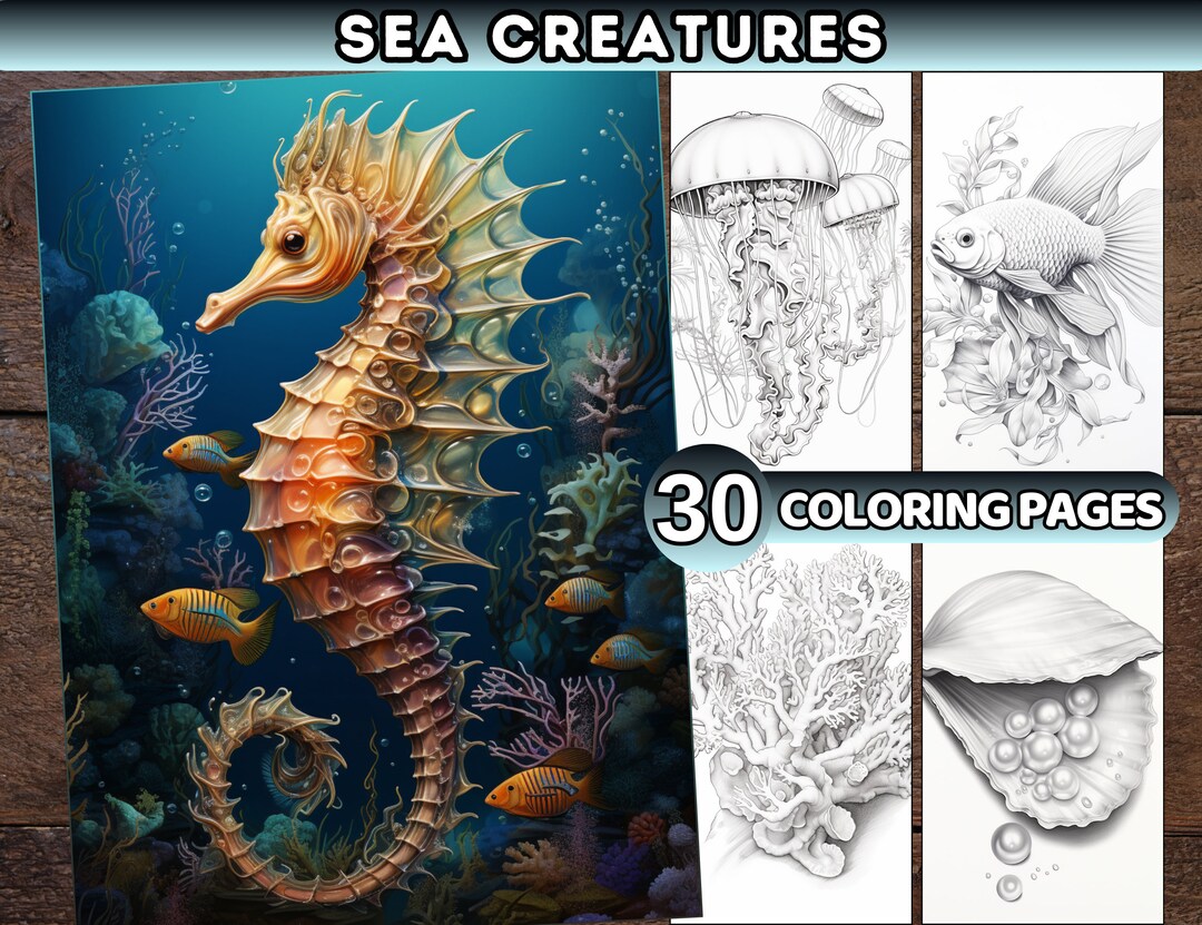 Sea Creature Coloring Pages for Adults Sea Animal Coloring Book Ocean ...