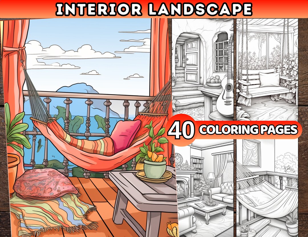 Interior Rooms Coloring Pages for Kids or Adults, Home Interior ...