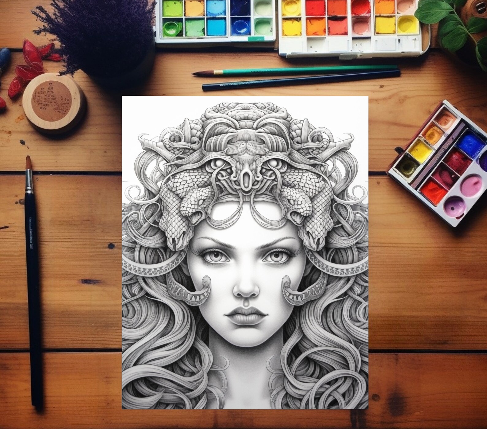 Medusa Coloring Pages for Adult and Kids Grayscale Coloring - Etsy
