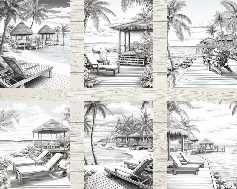 Beach Landscape Coloring Pages for Adults Coloring Book - Etsy