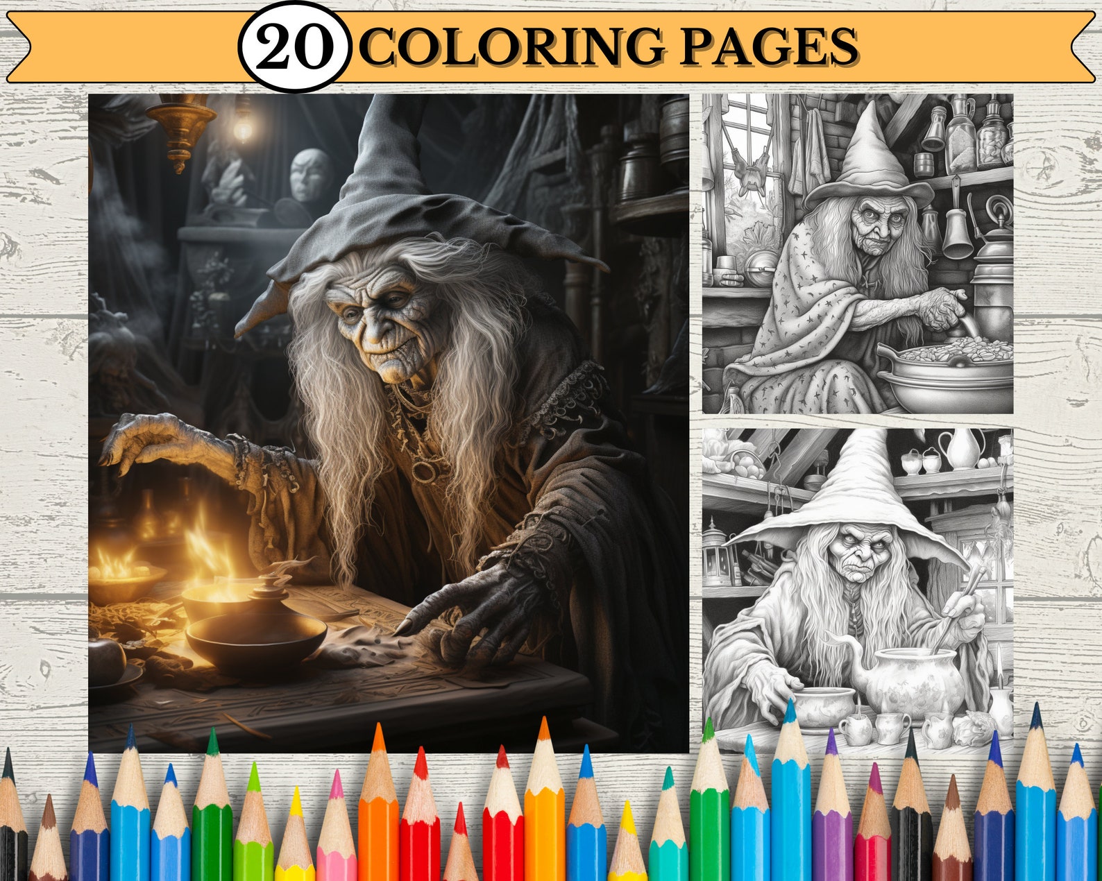 Scary Witches and Sorcerers Coloring Pages for Adults and - Etsy