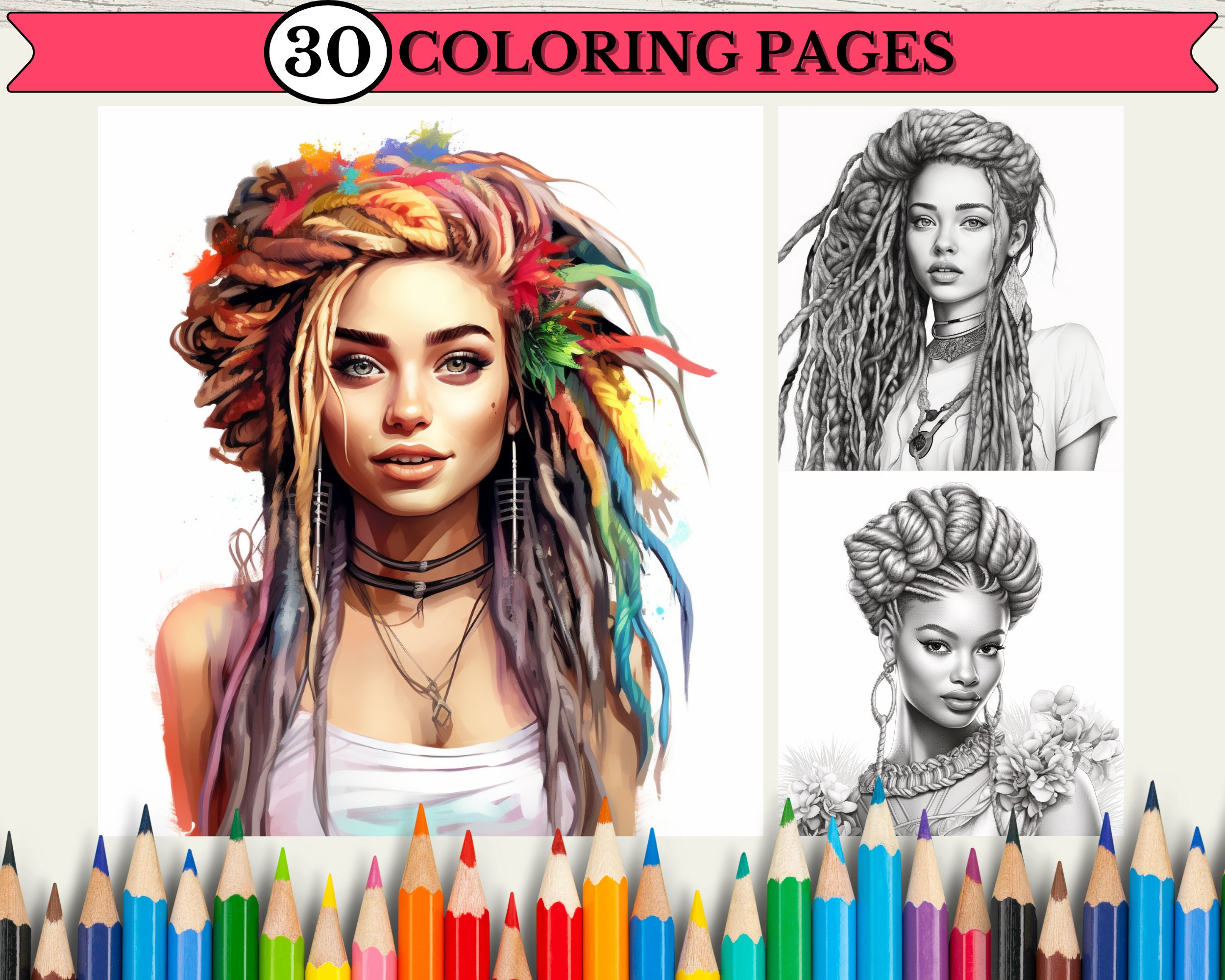 Coloring Pages for Adult Dreadlocks Hairstyle Coloring Book Fasion ...